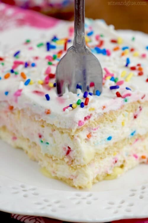 No Bake Birthday Cake Lasagna - Simple Joy